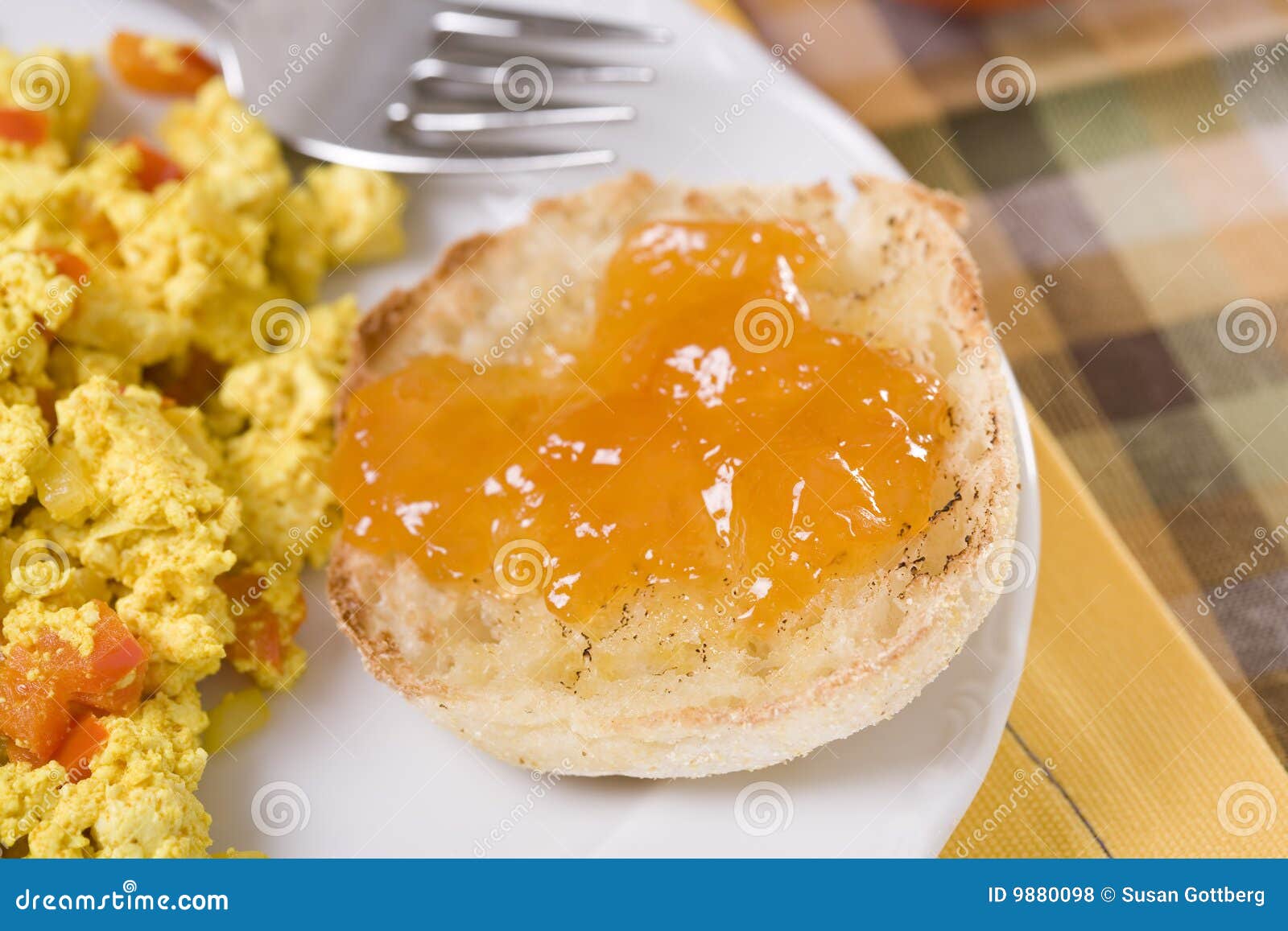Toasted English Muffin stock photo. Image of apricot, scrambled - 9880098