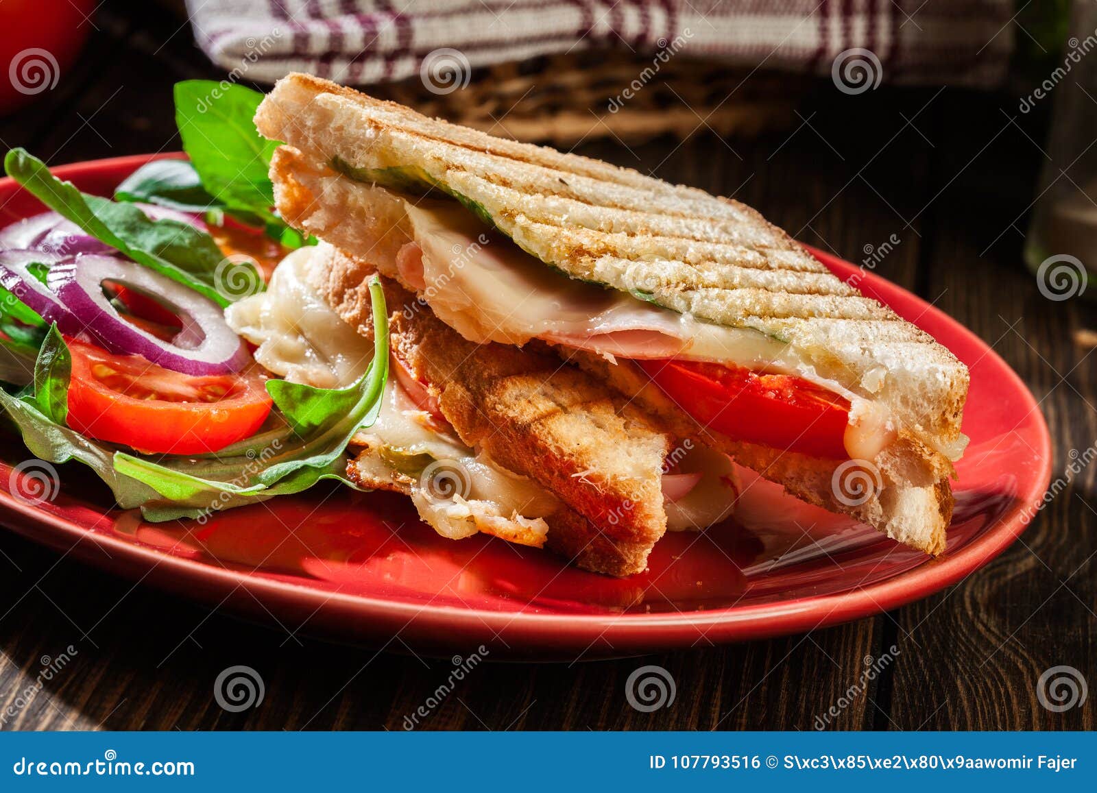 Toasted Panini with Ham, Cheese and Tomato Sandwich Stock Photo - Image ...