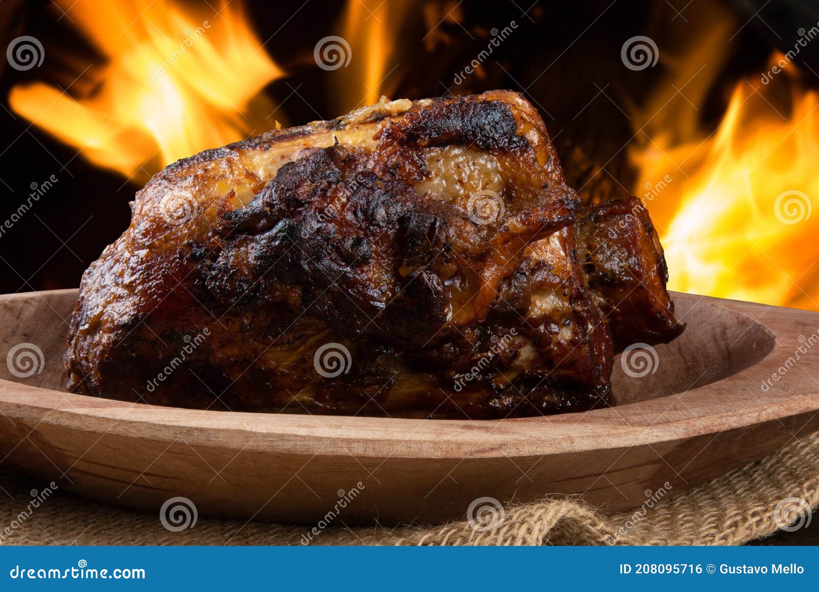 Toasted Roast Meat with Fire Background Stock Photo - Image of meal ...