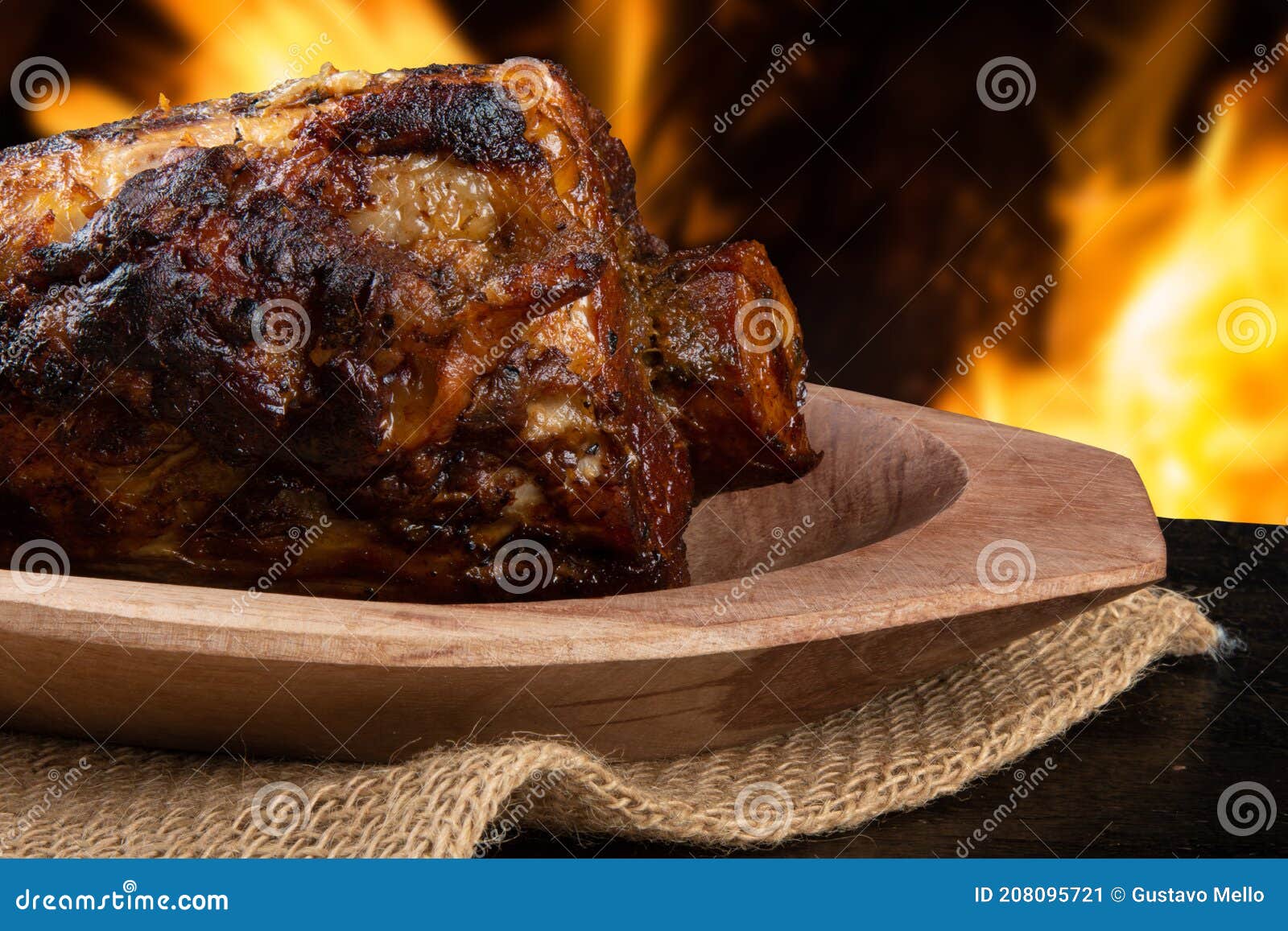 Toasted Roast Meat with Fire Background Stock Image - Image of board ...