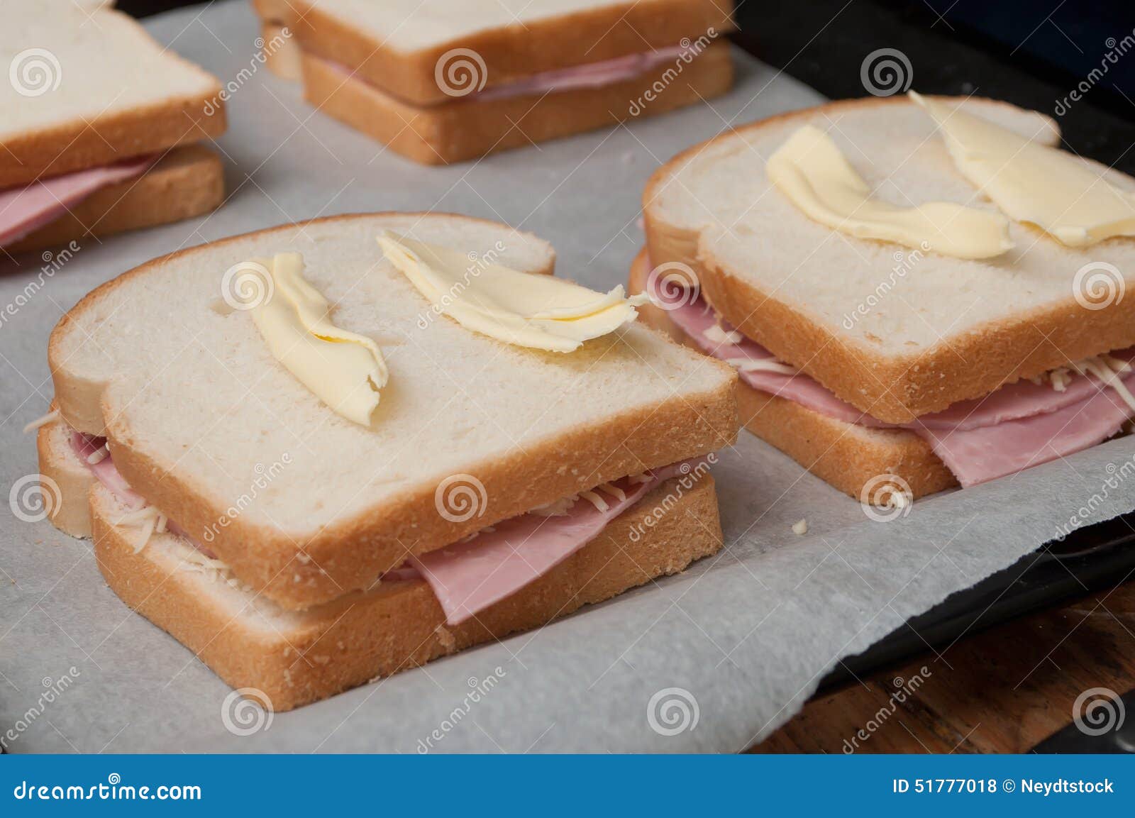 Toasted Sandwiches Preparation Closeup Stock Photo - Image of fast ...