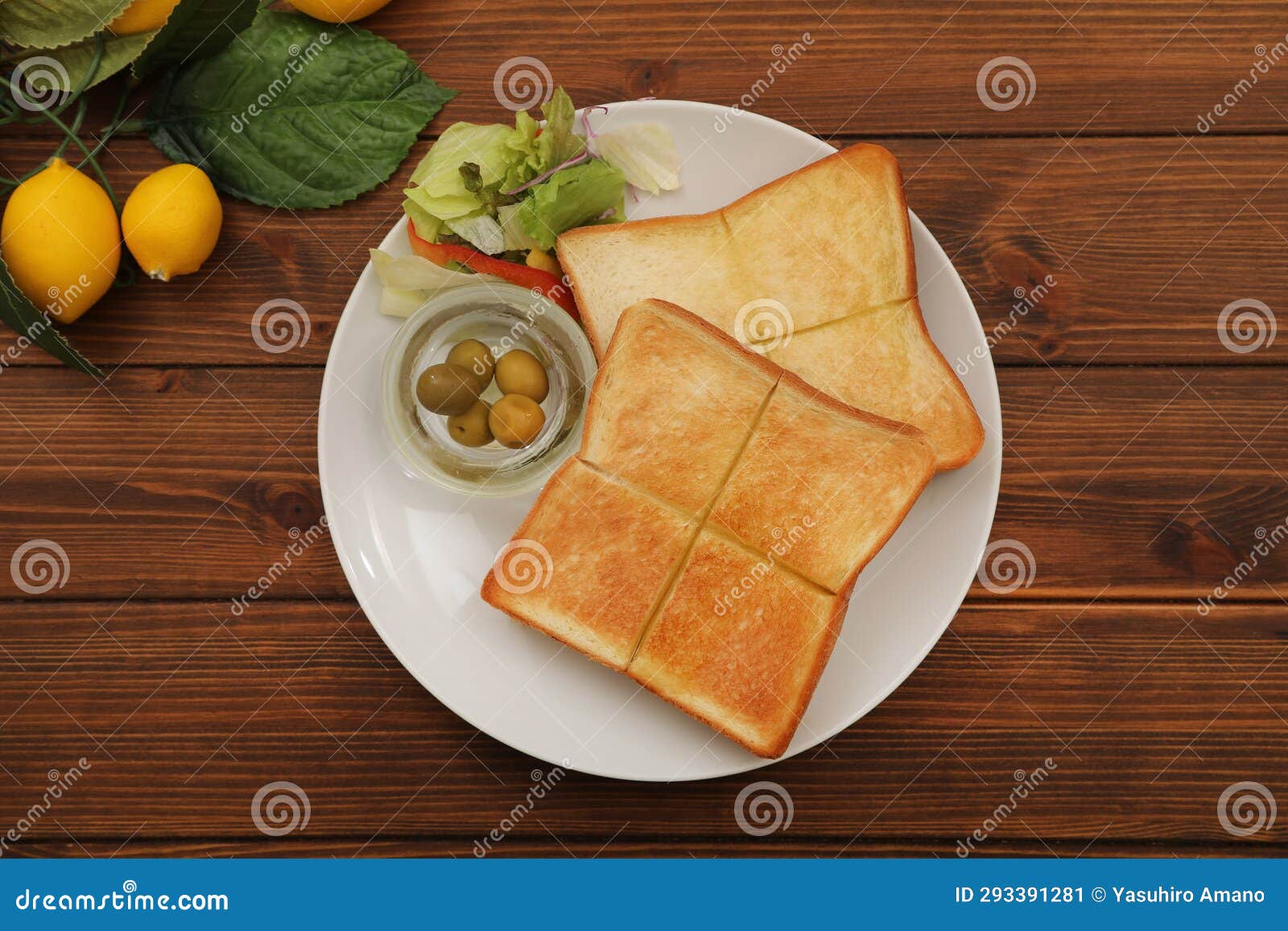 Toasted Square Slices of Bread. Served with Olives. Stock Image - Image ...
