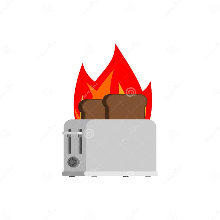 Toaster Bread is on Fire. Burnt Bread in Toaster Stock Vector ...