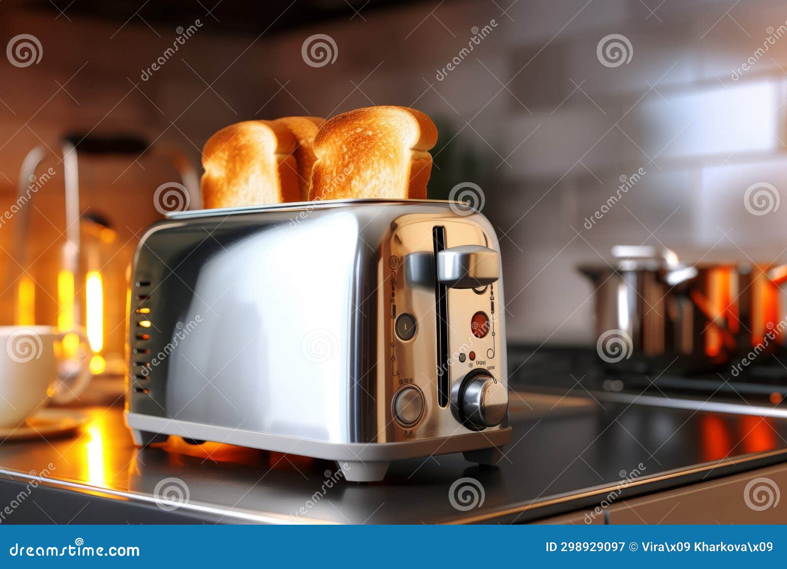 Toaster with Bread Slices on Kitchen Table Stock Illustration ...