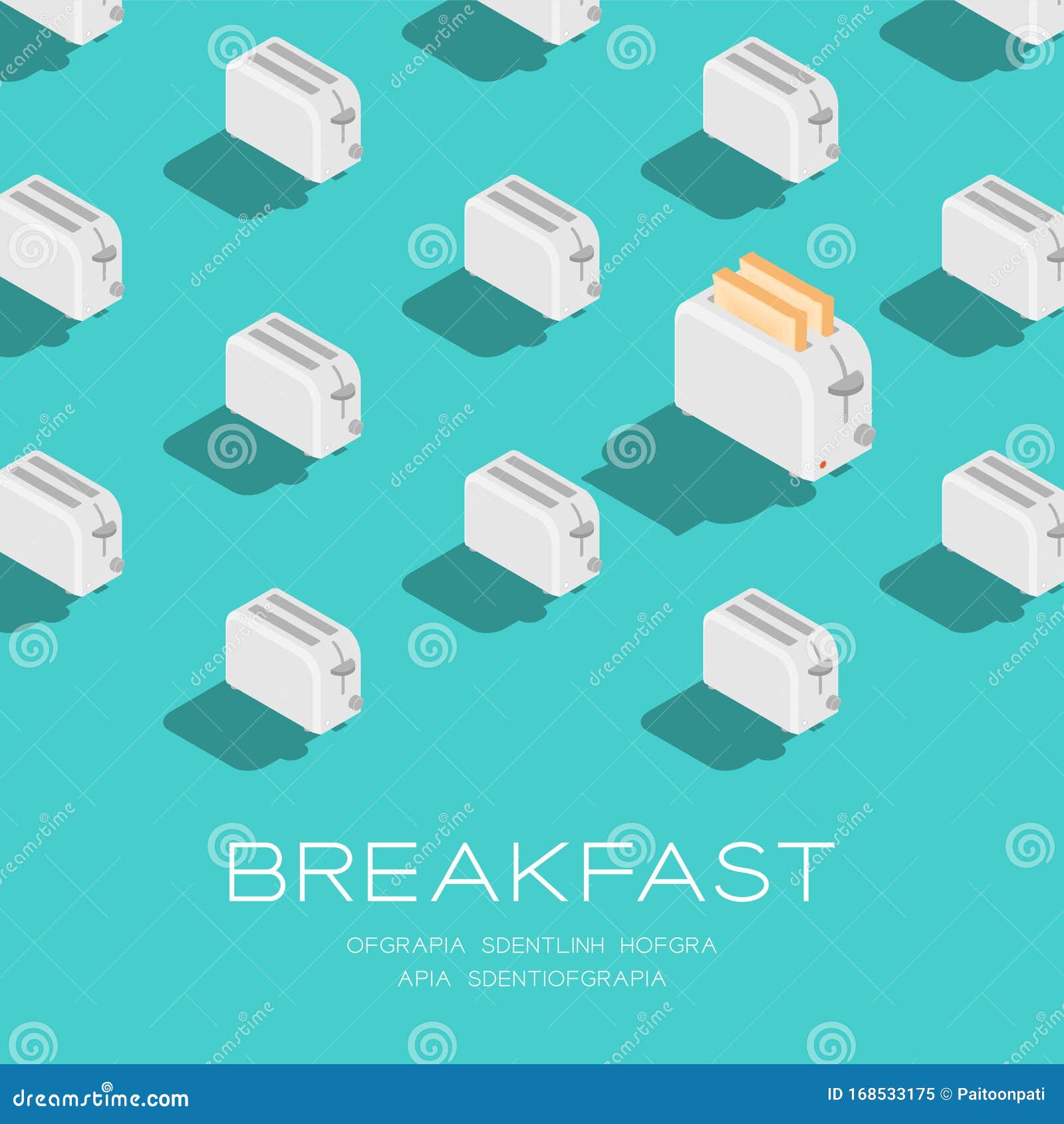 Toaster with Slice Bread 3D Isometric Pattern, Breakfast Bakery Concept ...
