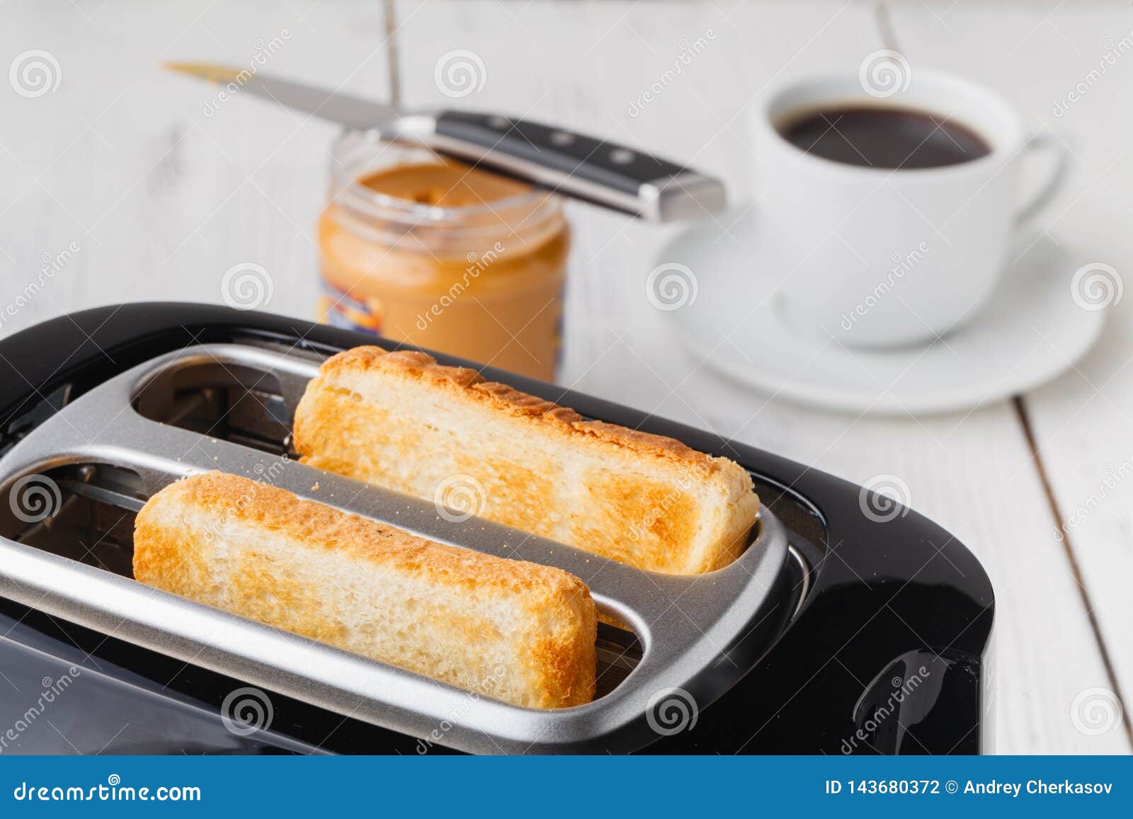 Toaster with Toasted Bread for Breakfast Inside Stock Photo - Image of ...