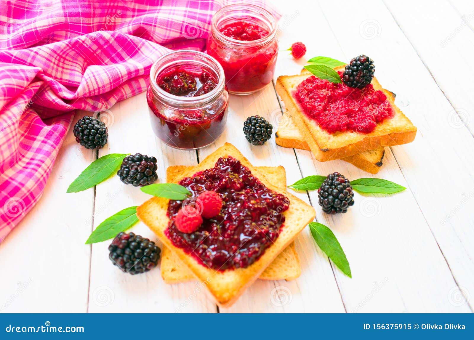 Toasters with Blackberry and Raspberry Jam. Decorated with Fresh ...