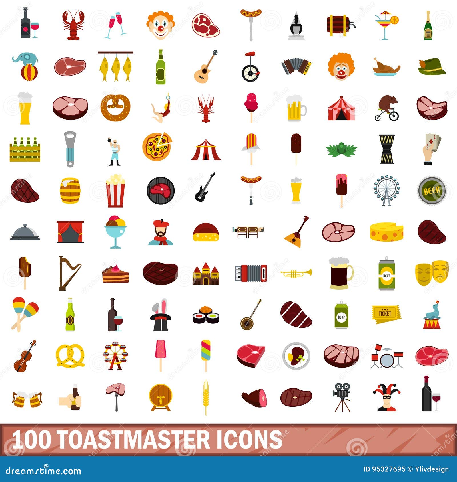 100 Toastmaster Icons Set, Flat Style Stock Vector - Illustration of ...