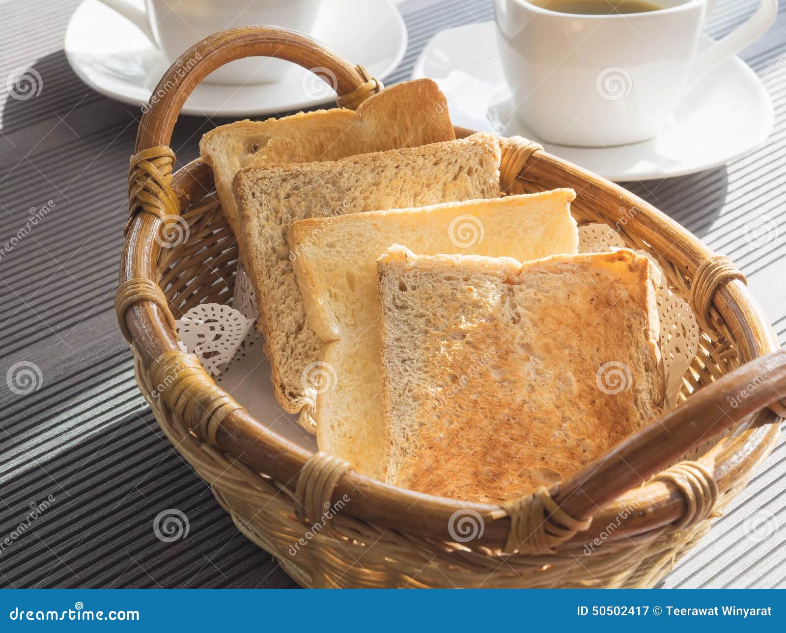 Toasts in Basket Breakfast Set with Coffee Stock Image - Image of serve ...