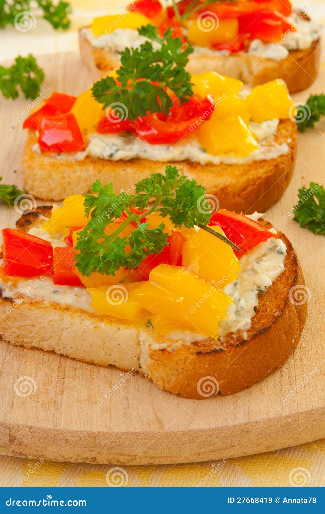 Toasts with Bell Pepper and Cheese Stock Image - Image of prepared ...