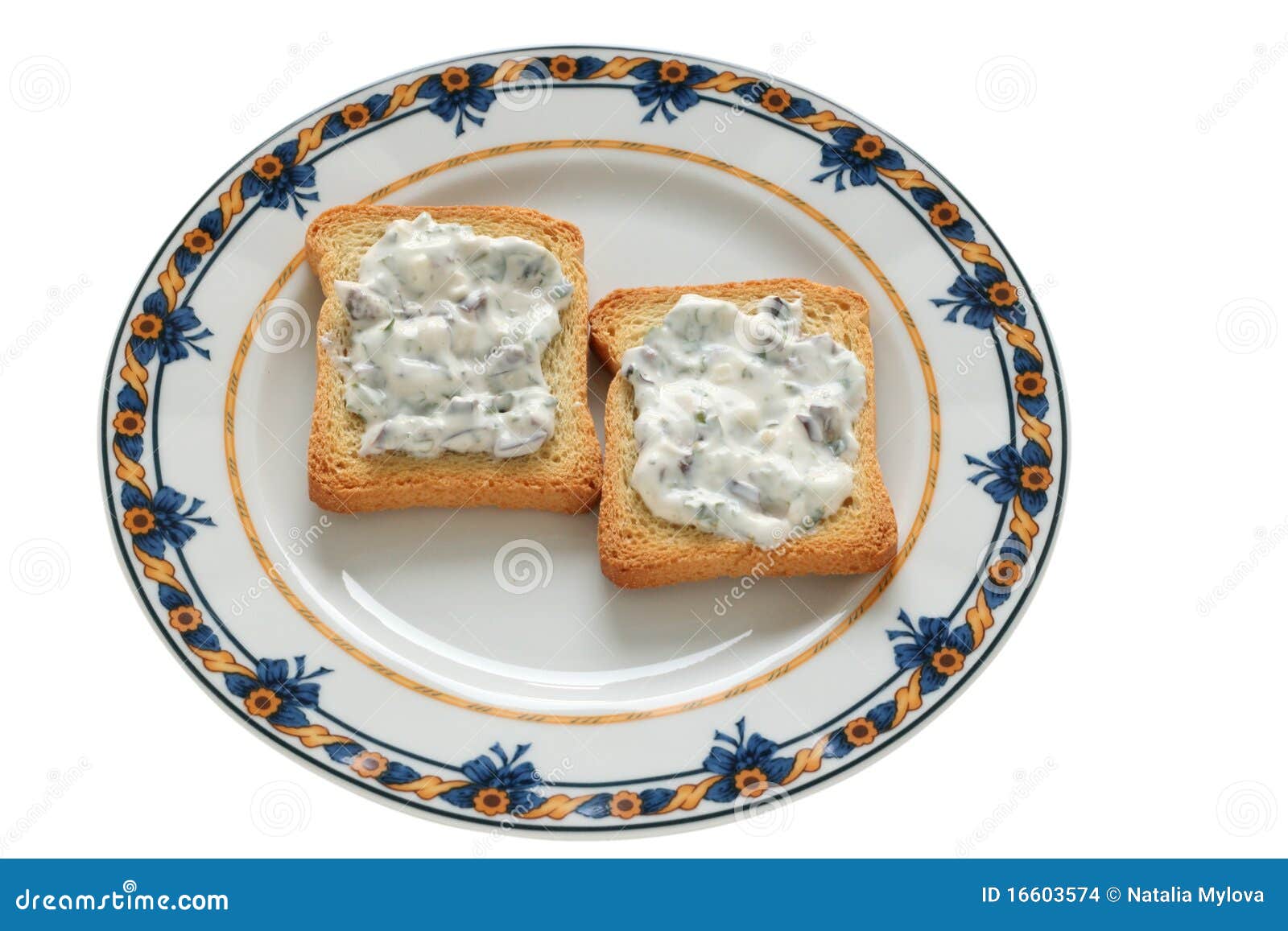 Toasts with cream cheese stock photo. Image of plate - 16603574