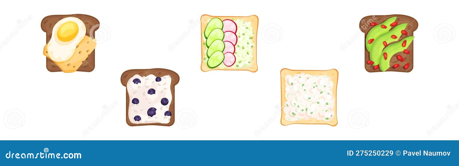 Toasts with Different Ingredients Top View Vector Set Stock Vector ...
