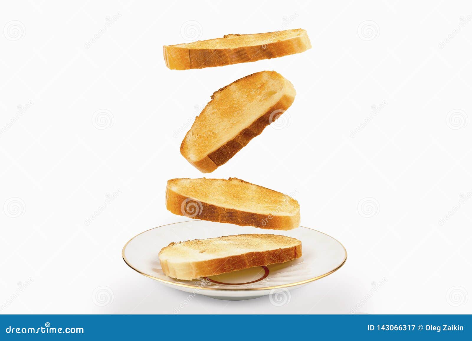 Toasts are Falling on a Saucer Close-up on White Background Stock Image ...