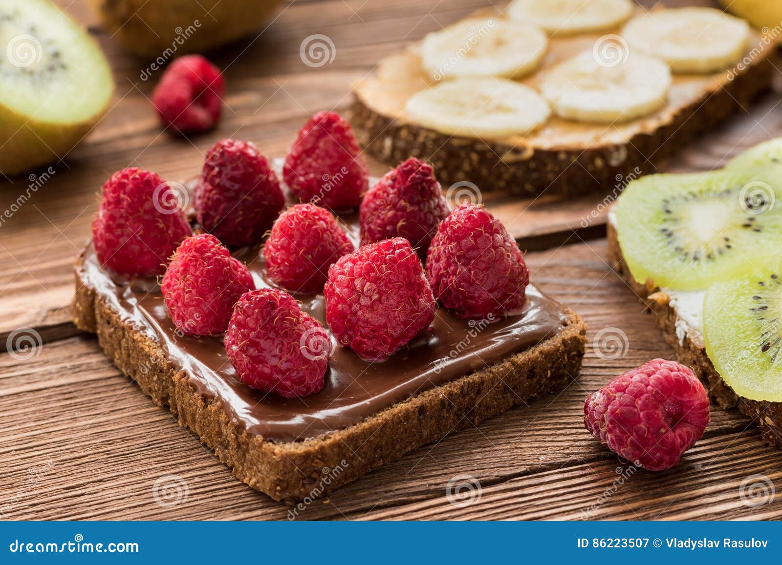 Toasts with Fresh Fruits and Berries Stock Image - Image of dessert ...