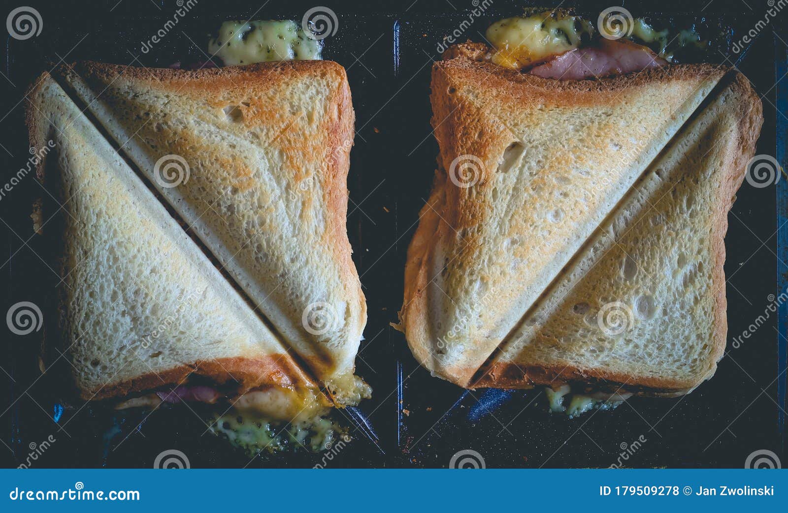 Toasts with ham and cheese stock photo. Image of fresh - 179509278