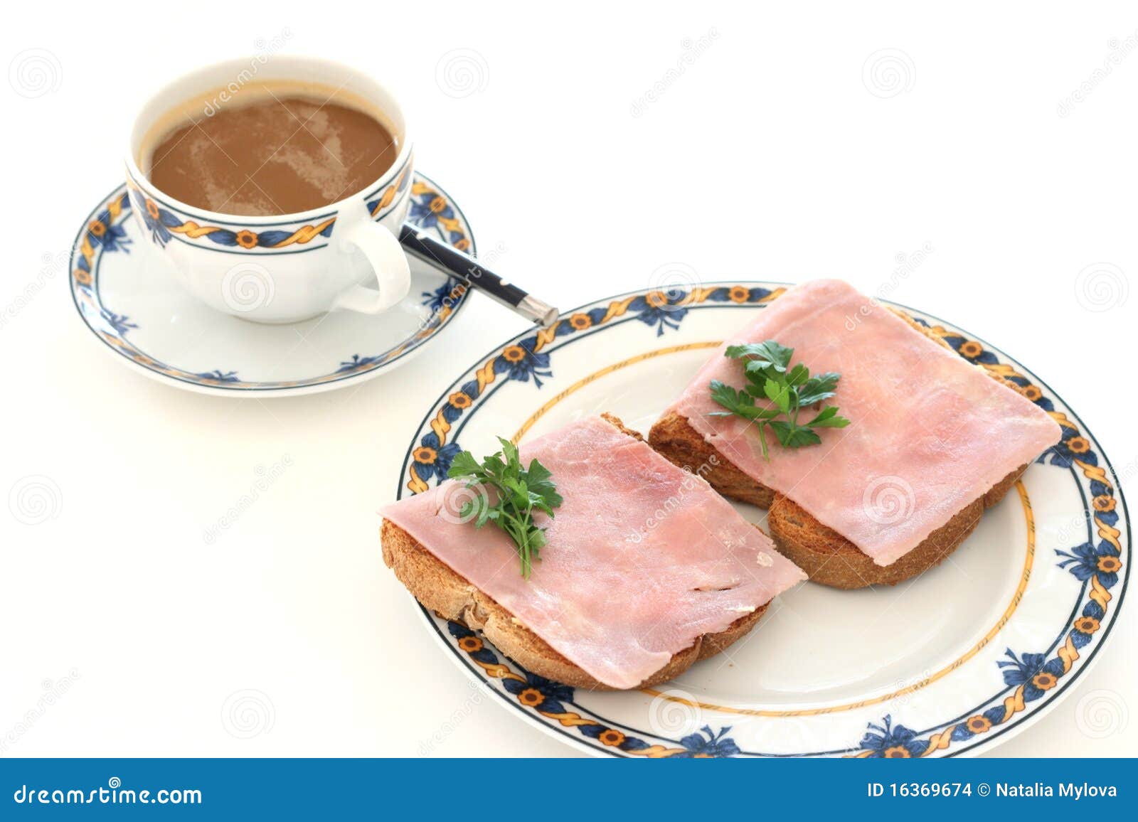 Toasts with Ham and a Cup of Coffee Stock Photo - Image of coffee ...