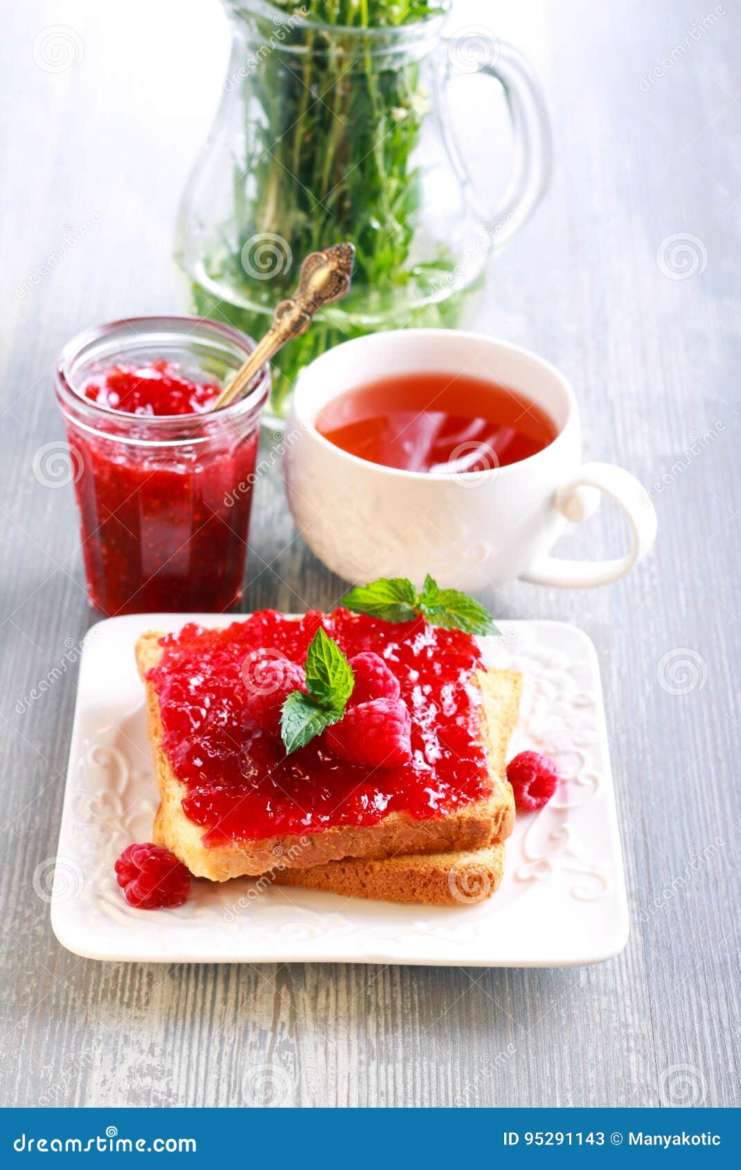 Toasts with Homemade Raspberry Jam, Stock Image - Image of food, treat ...