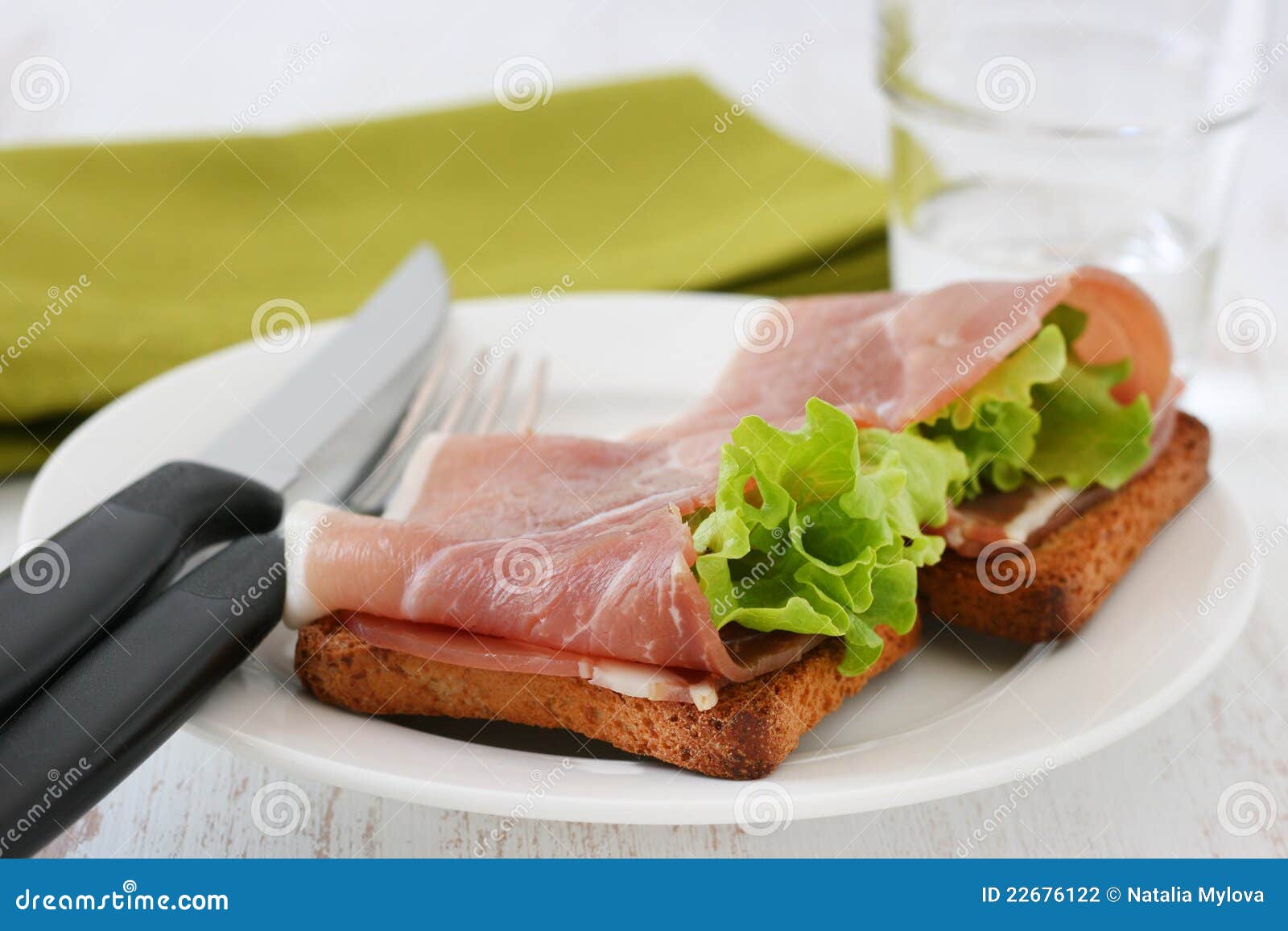 Toasts with Prosciutto and Lettuce Stock Photo - Image of break, bread ...