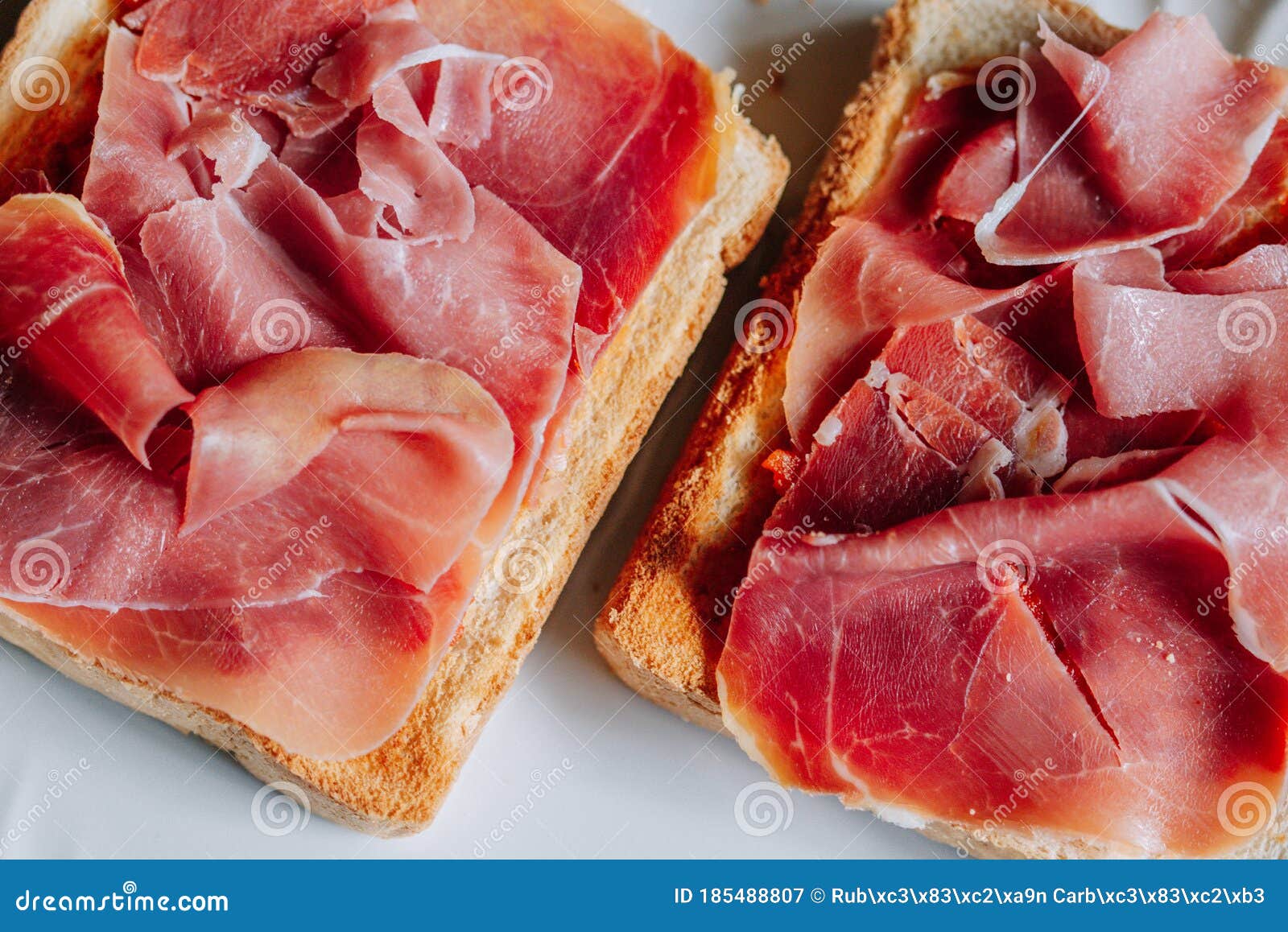 Toasts with Serrano Ham, Traditional Spanish Breakfast Stock Image ...