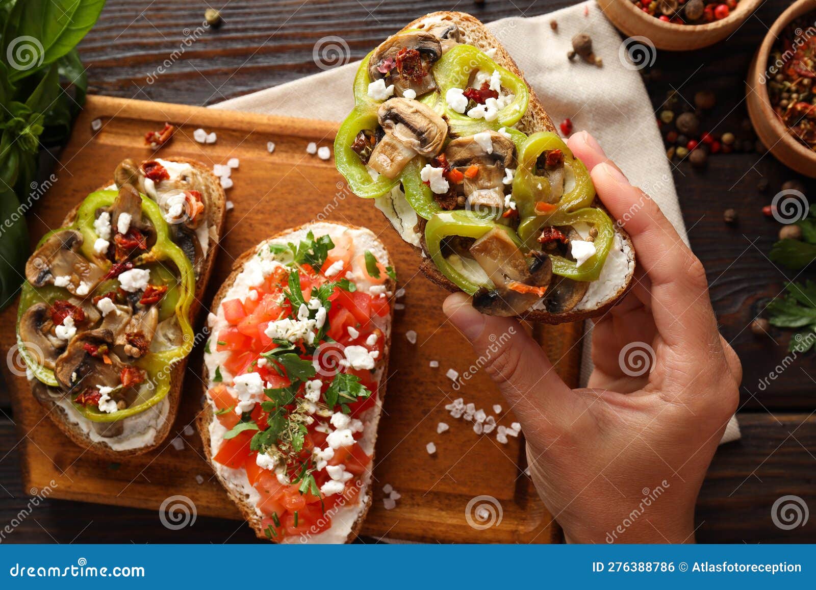 Toasts with Tasty Grilled Vegetables, Top View Stock Photo - Image of ...