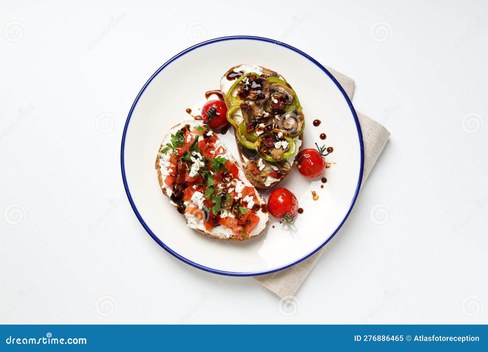 Toasts with Tasty Grilled Vegetables, Top View Stock Image - Image of ...