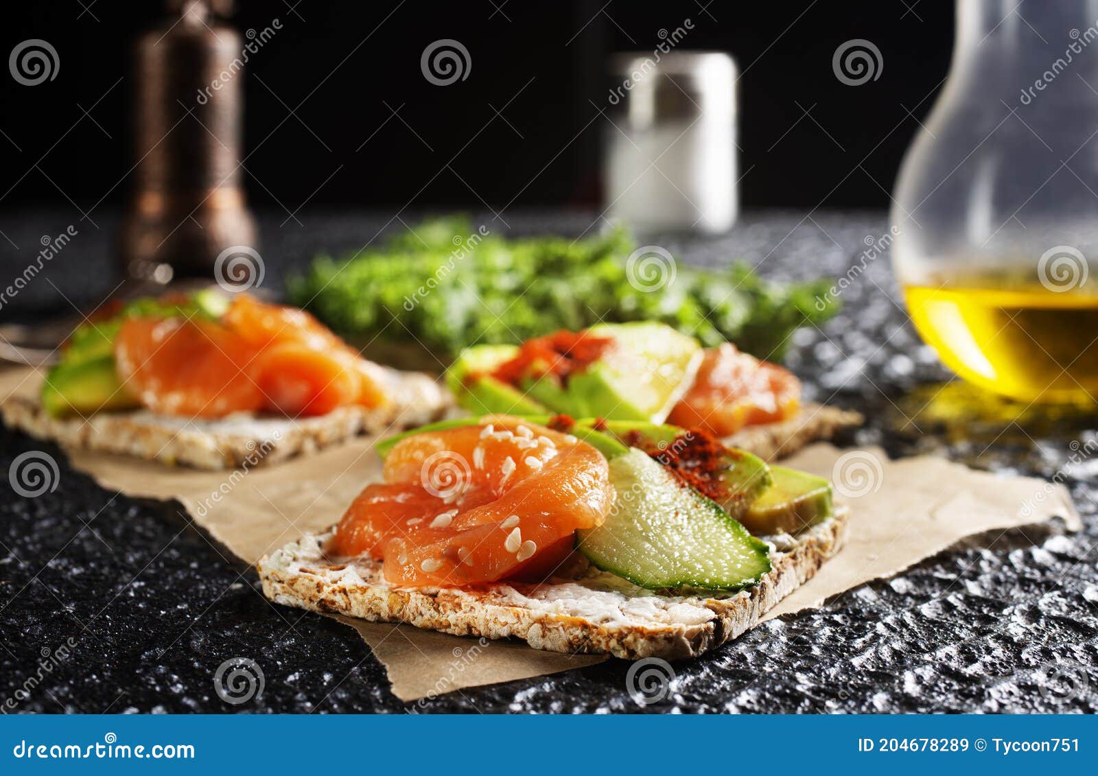 Toasts withy salmon stock image. Image of tasty, diet - 204678289