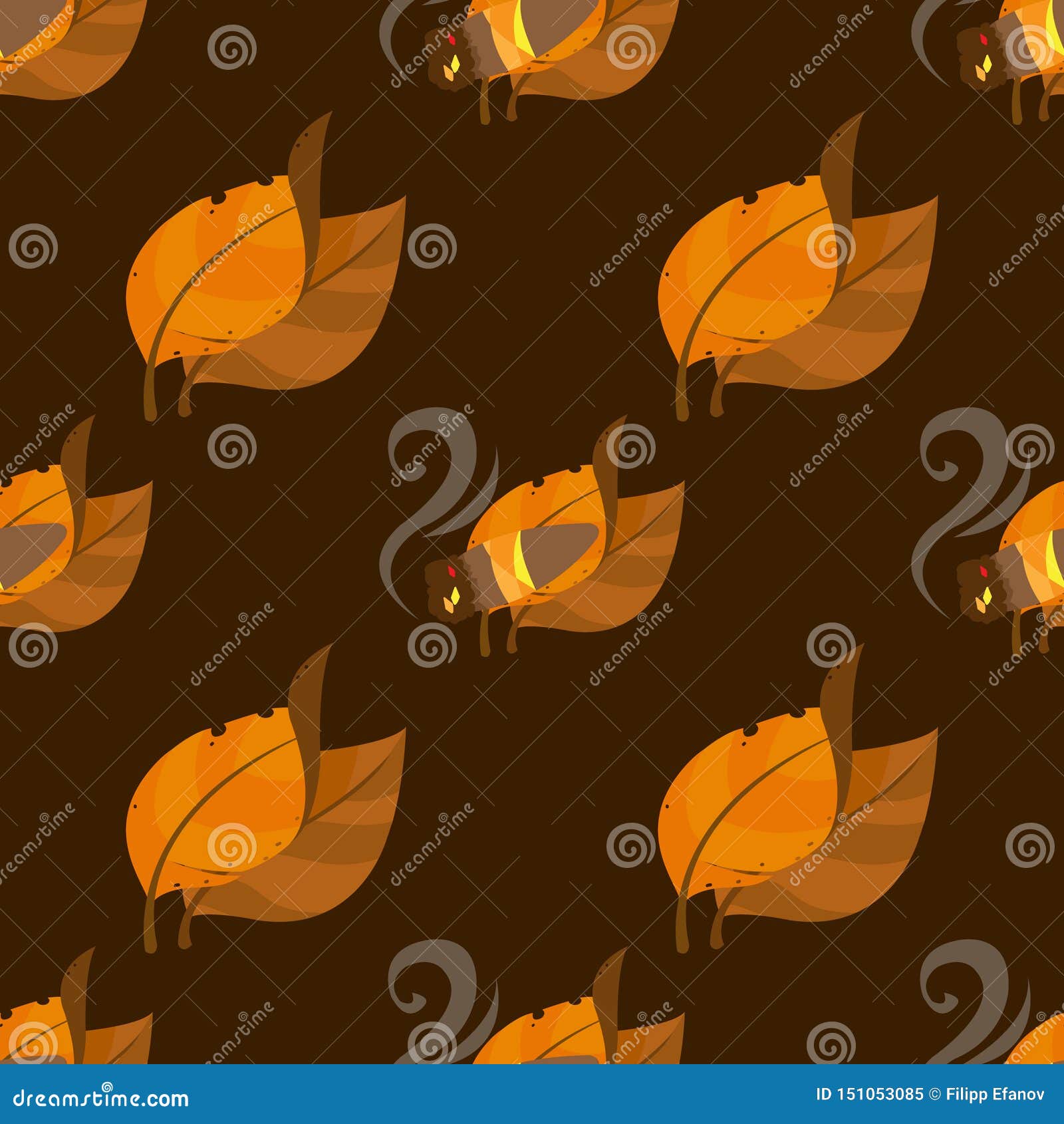 Tobacco Leaves and Cigar Seamless Pattern on Brown Background for ...