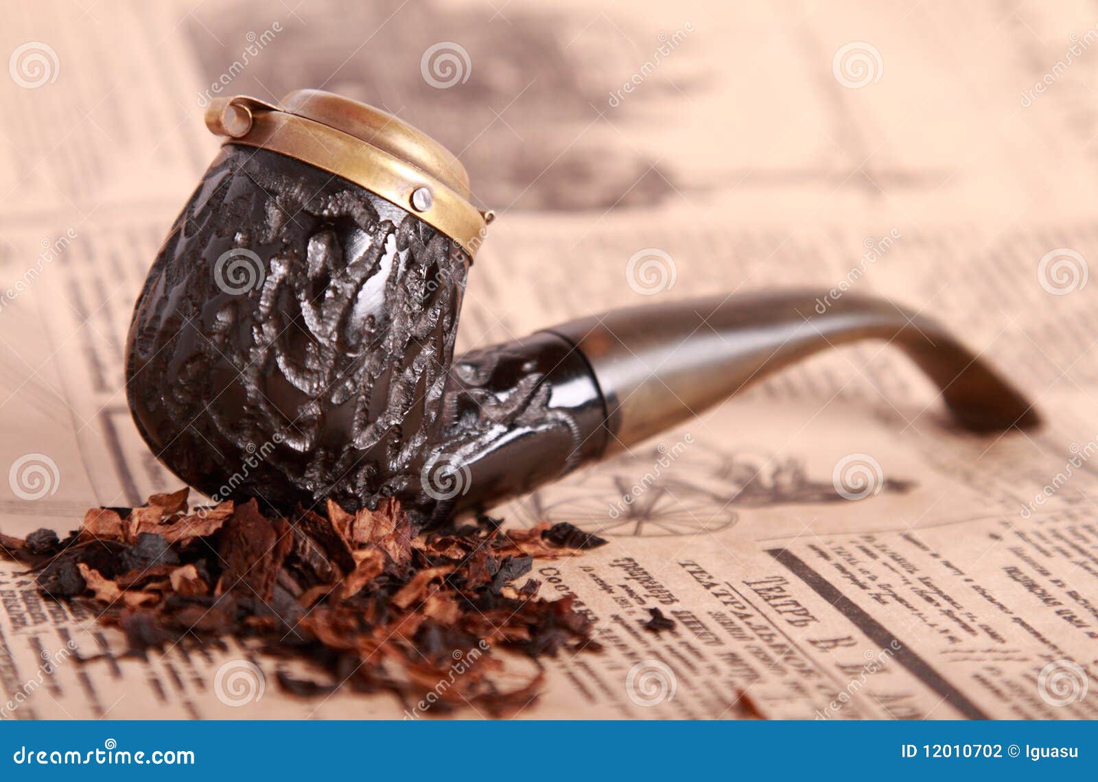 Tobacco pipe on old paper stock photo. Image of flavor - 12010702