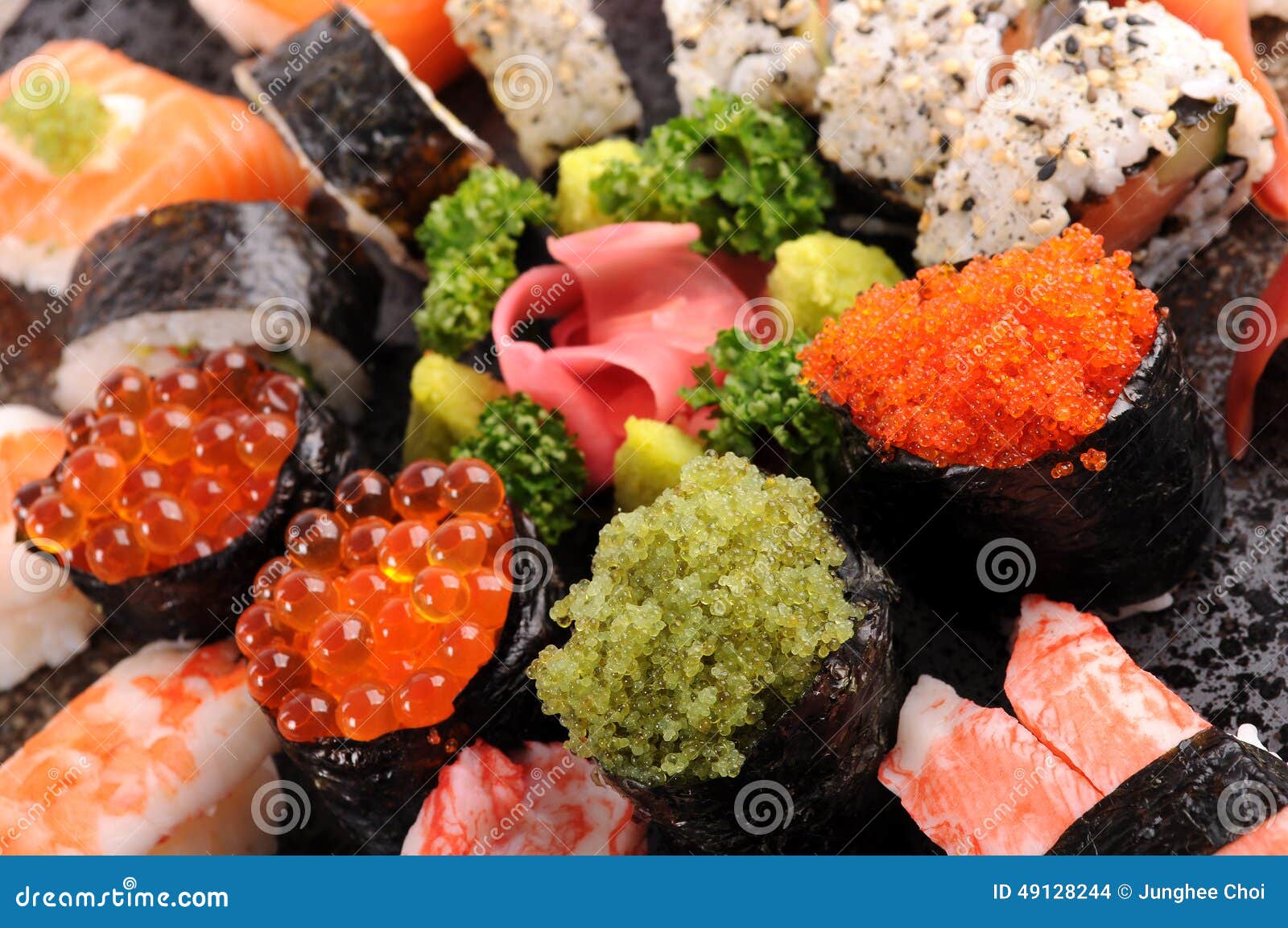 Tobiko Sushi with Assorted Sushi Platter Stock Photo - Image of healthy ...