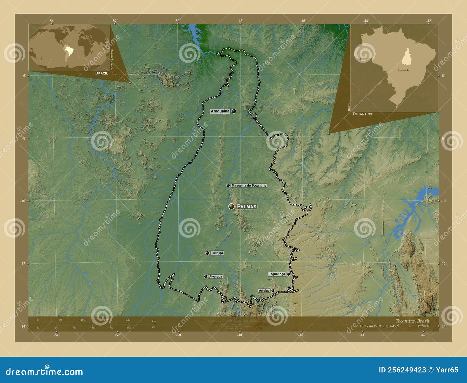 Tocantins, Brazil. Physical. Labelled Points of Cities Stock ...