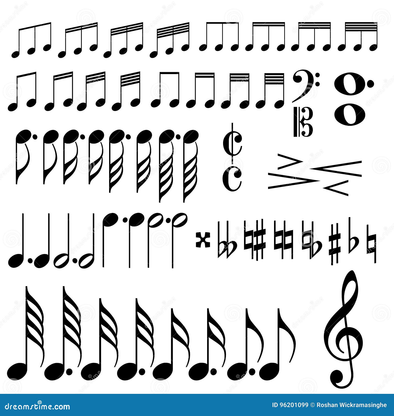 Toda a música nota s ilustração stock. Ilustração de notas - 96201099