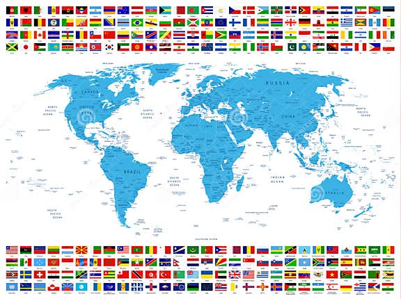 Todas Las Banderas Y Mapa Del Mundo De País Ilustración Del Vector