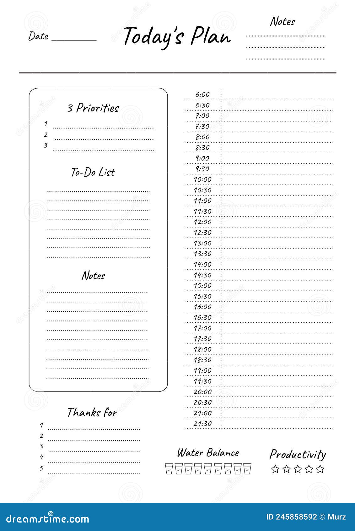 Today S Plan Planner Printable Template Vector. Blank White Notebook ...