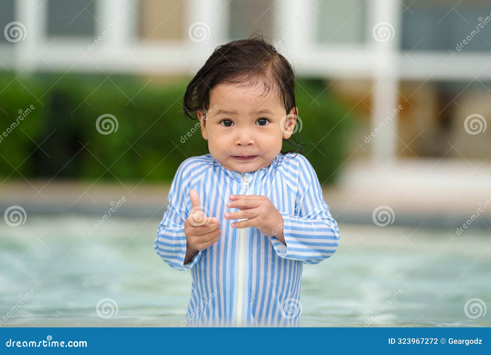 Toddler Baby Looking Cold in Swimming Pool Stock Photo - Image of water ...