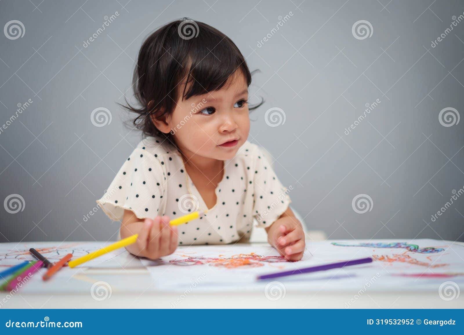 Toddler Baby Playing and Training To Drawing with Colored Pencil on ...