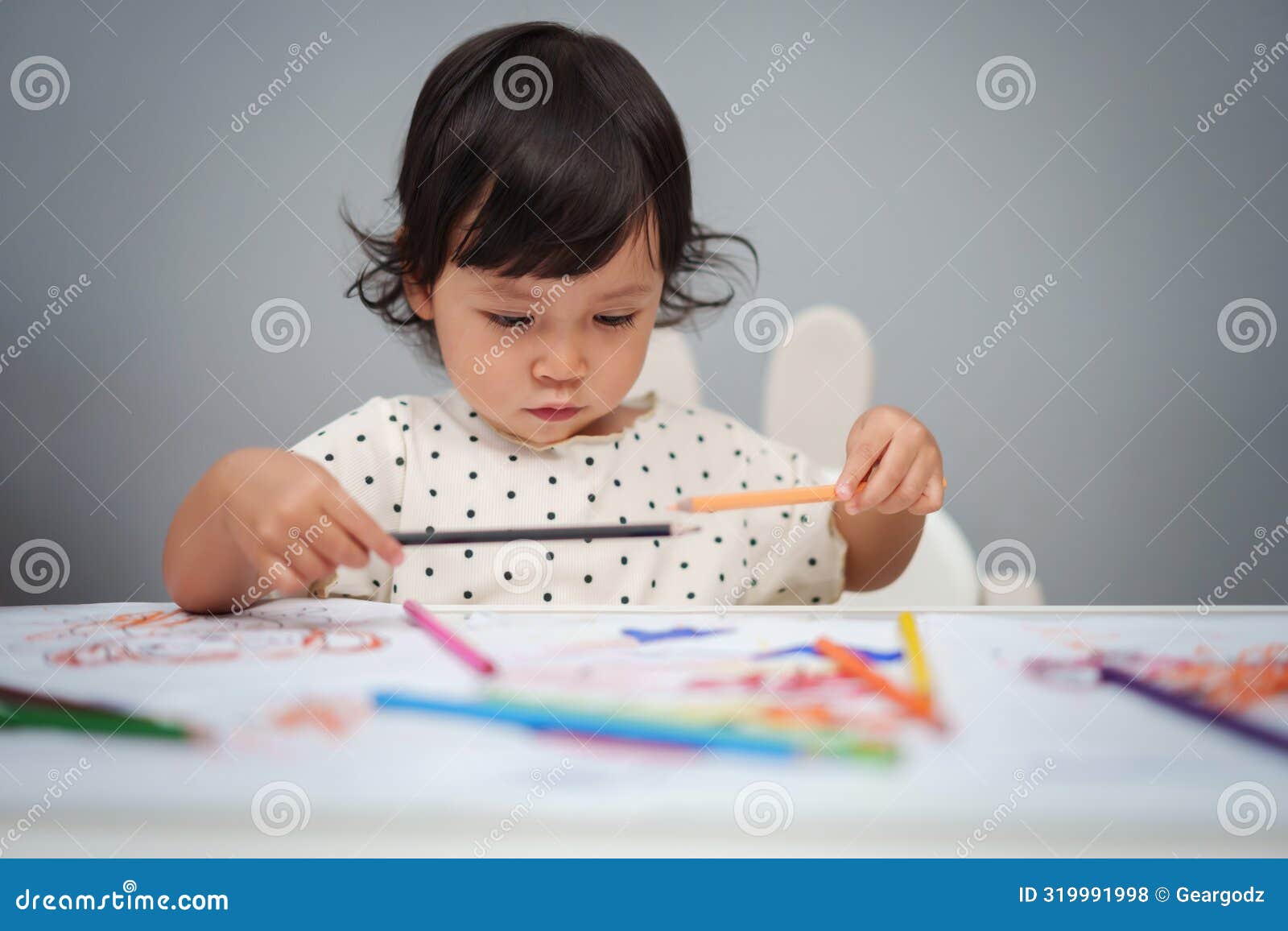 Toddler Baby Playing and Training To Drawing with Colored Pencil on ...