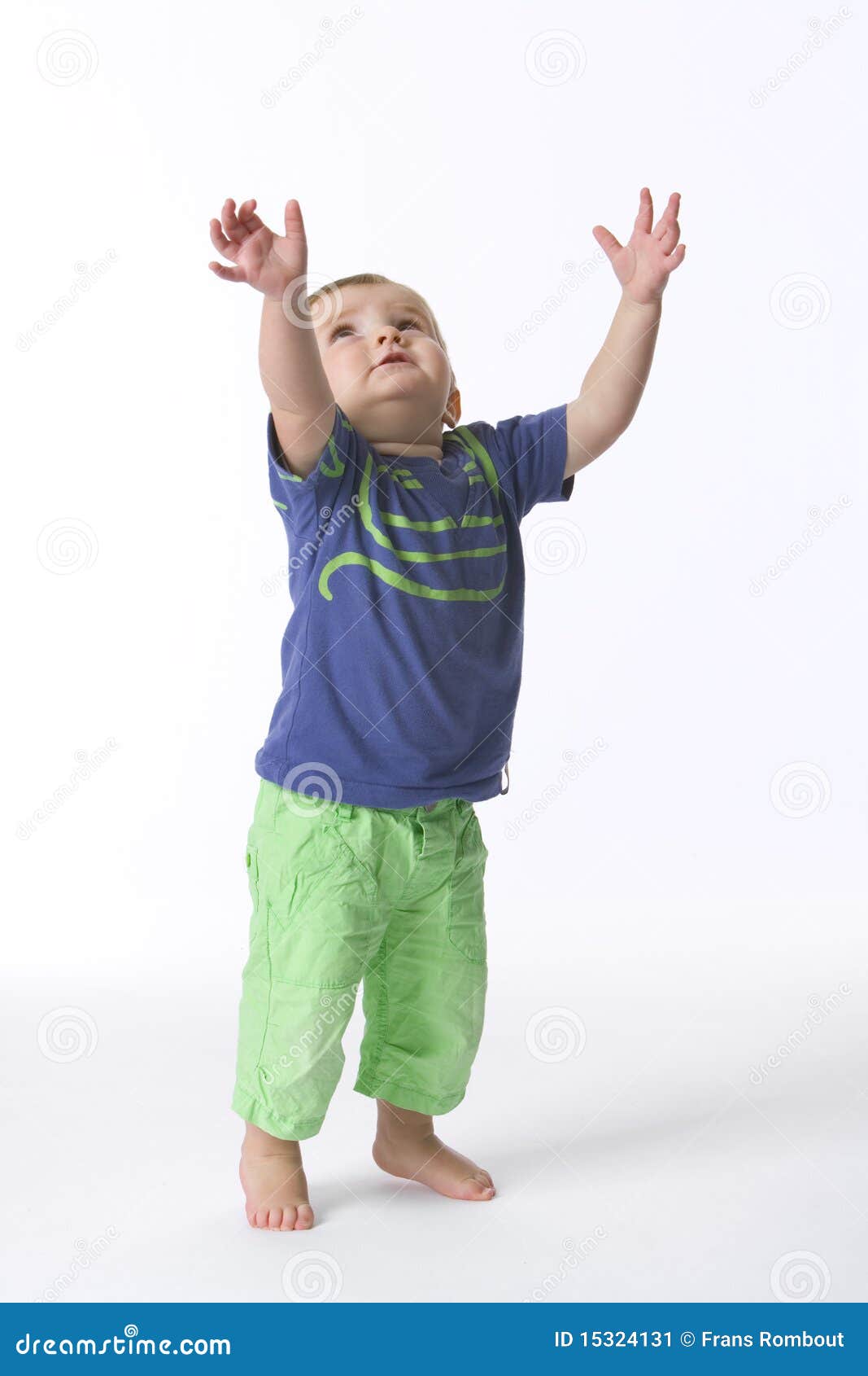 Toddler Boy Reaching Above stock image. Image of studio - 15324131