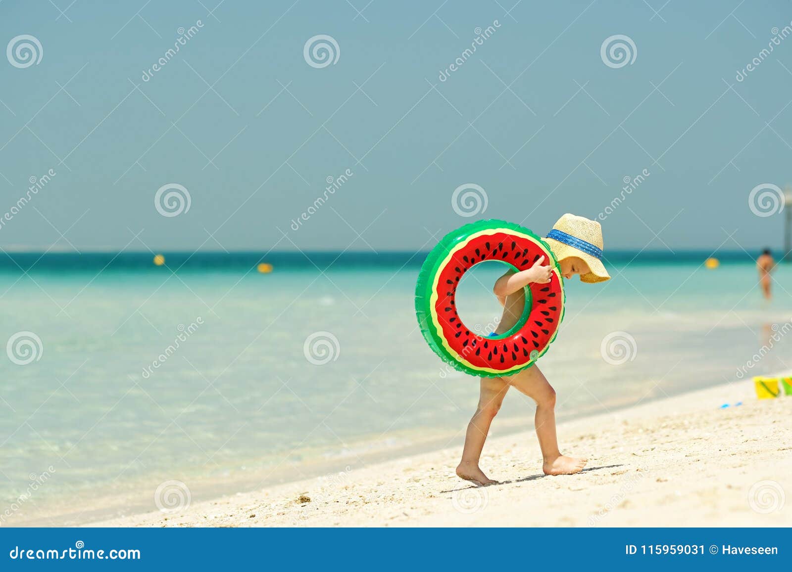 Toddler Boy with Swim Ring on Beach Stock Image - Image of inflatable ...