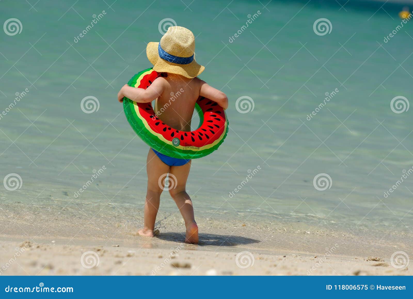 Toddler Boy with Swim Ring on Beach Stock Image - Image of childhood ...