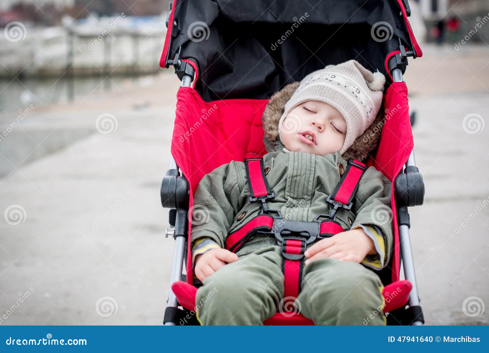 Toddler Child is Sleeping in the Stroller Stock Photo - Image of ...
