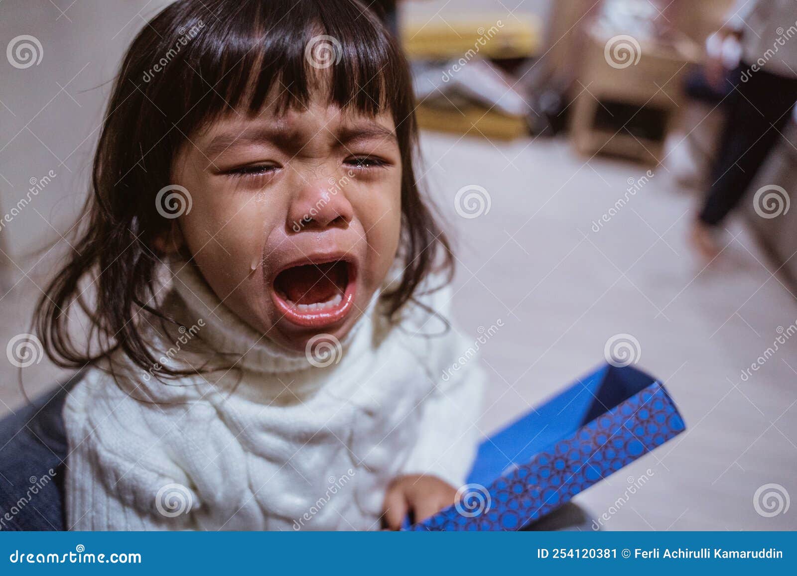 Toddler Crying with Tear Running Down Her Cheek Stock Image - Image of ...