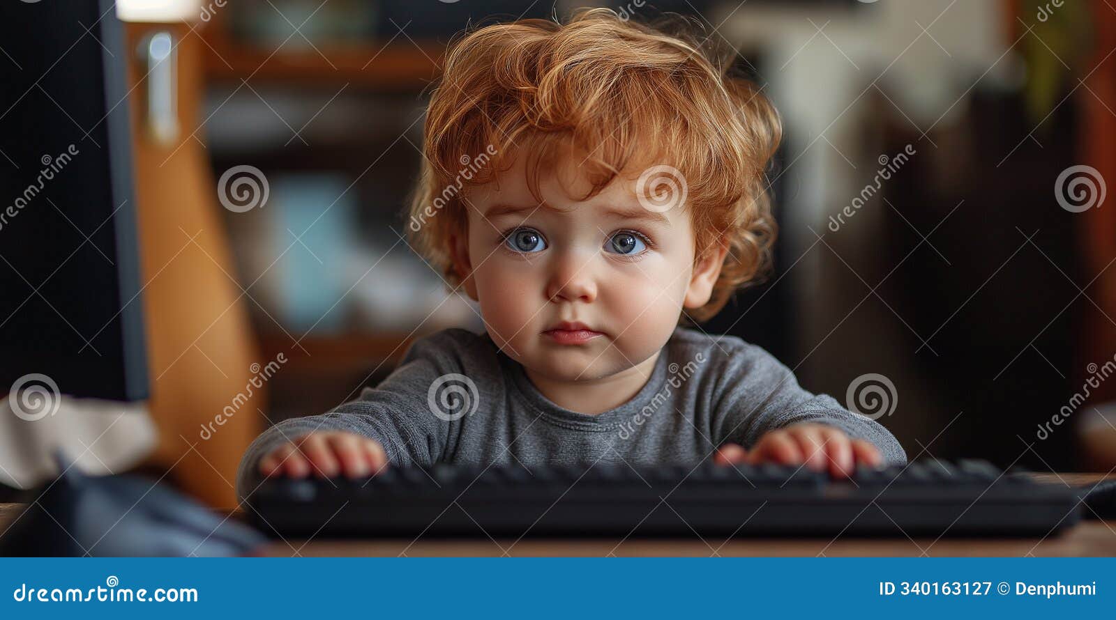 Toddler at Desktop Kids and Technology, Looking at Screen Stock ...