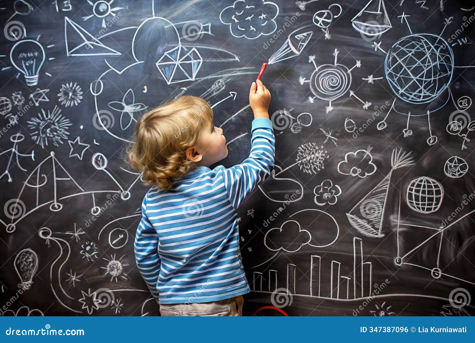 Toddler Drawing Ideas on a Large Blackboard Stock Illustration ...