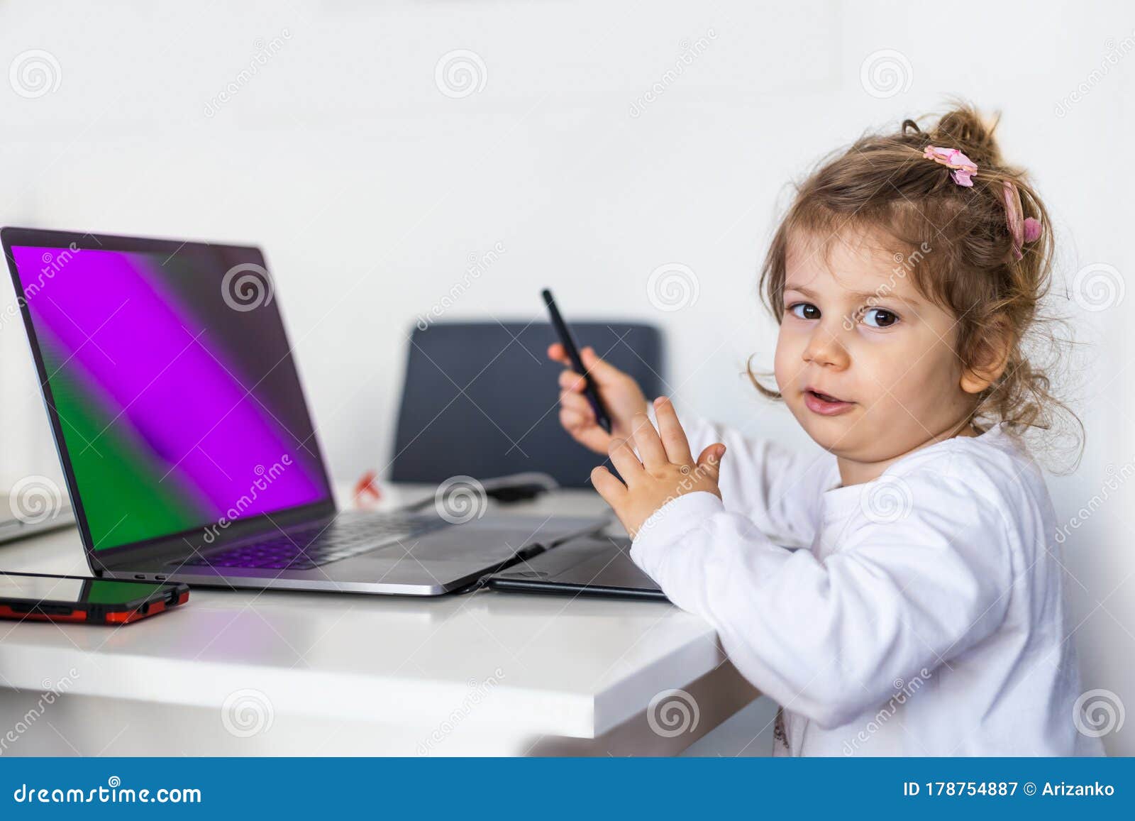 Toddler Drowing on Drawing Board Stock Image - Image of computer ...