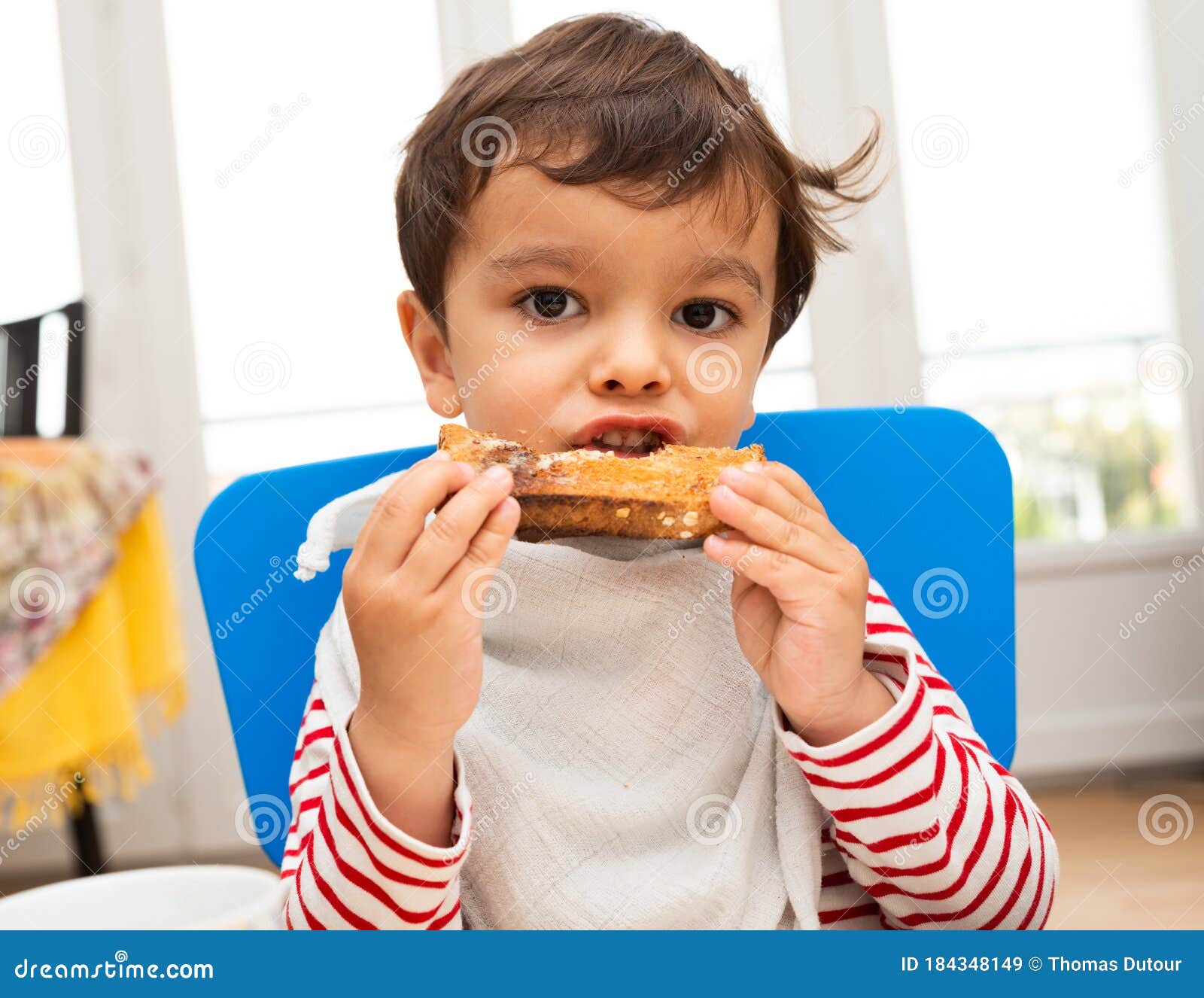 Toddler eating a toast stock image. Image of person - 184348149