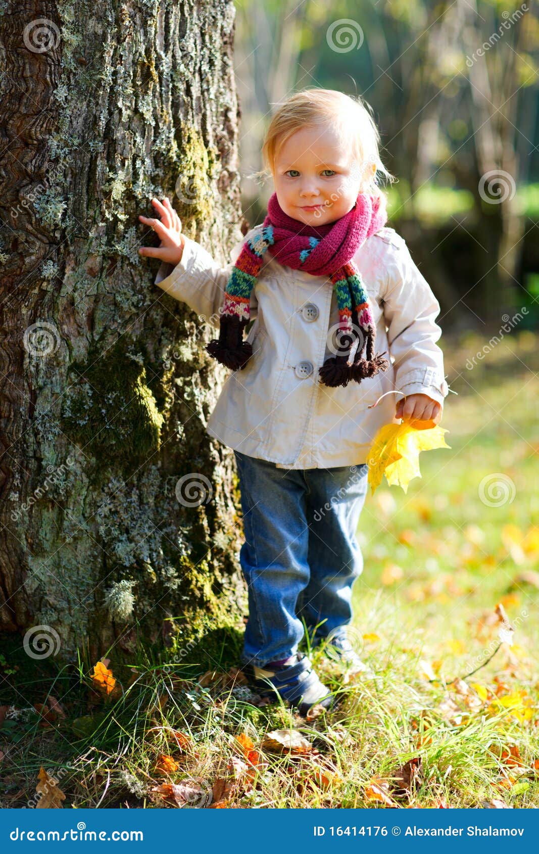 Toddler Girl Standing Near Tree Stock Photo - Image of little ...