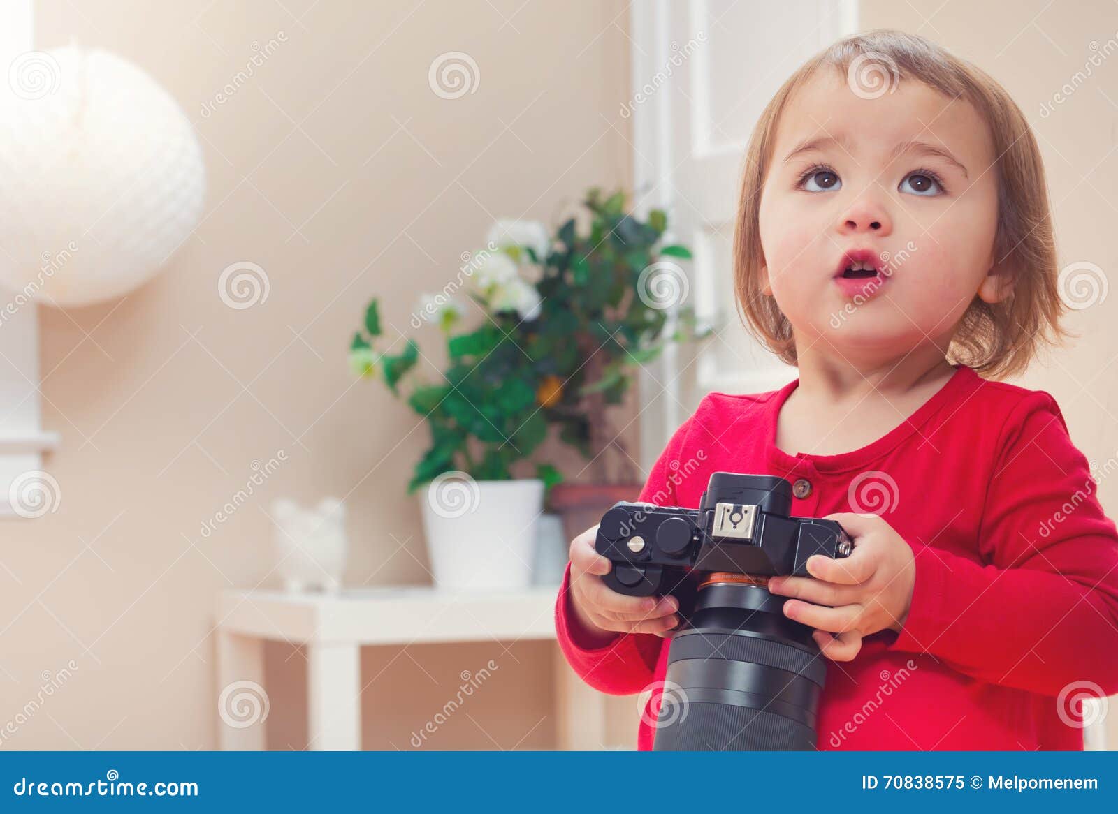 Toddler Girl Using Playing with a Camera Stock Image - Image of cute ...
