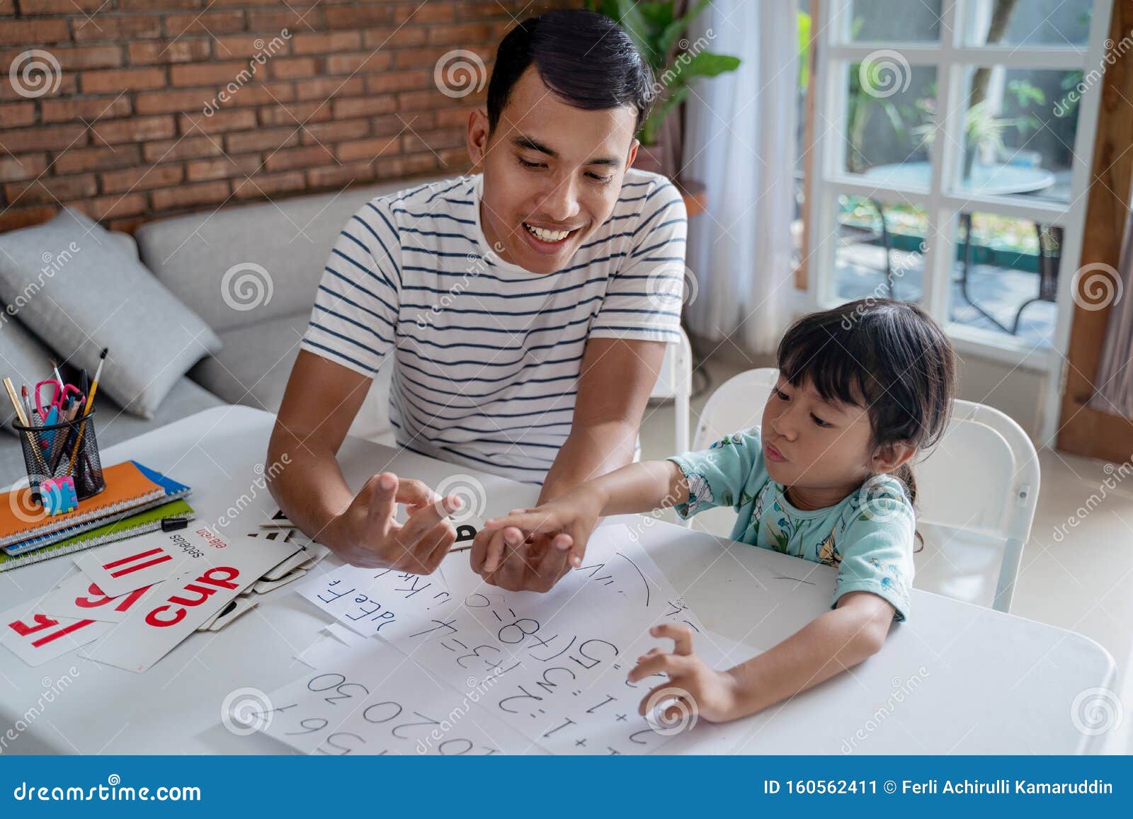 Toddler Learning Math and Counting with Her Father Stock Image - Image ...
