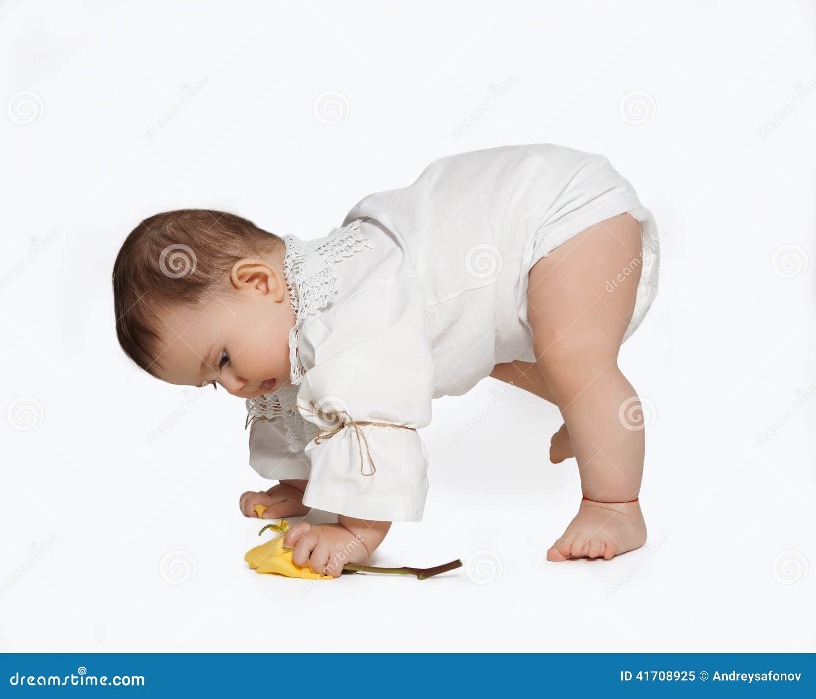 Toddler Learning To Walk Isolated on White Background Stock Image ...