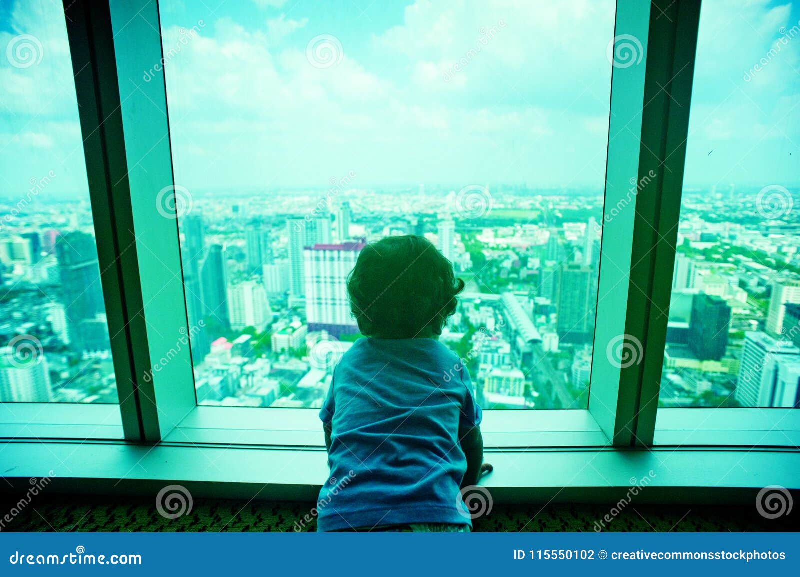Toddler Looking Through Clear Glass Window Picture. Image: 115550102